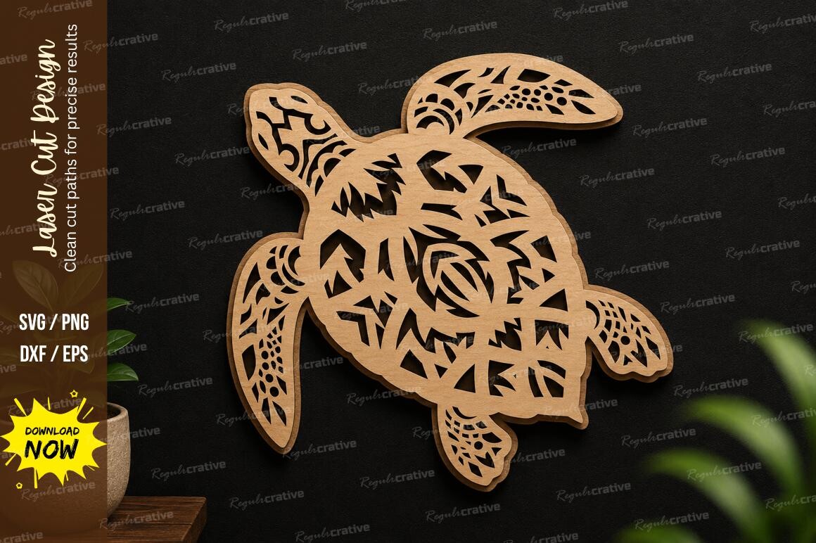 Sea Turtle Mandala Laser Cut SVG Design · Creative Fabrica