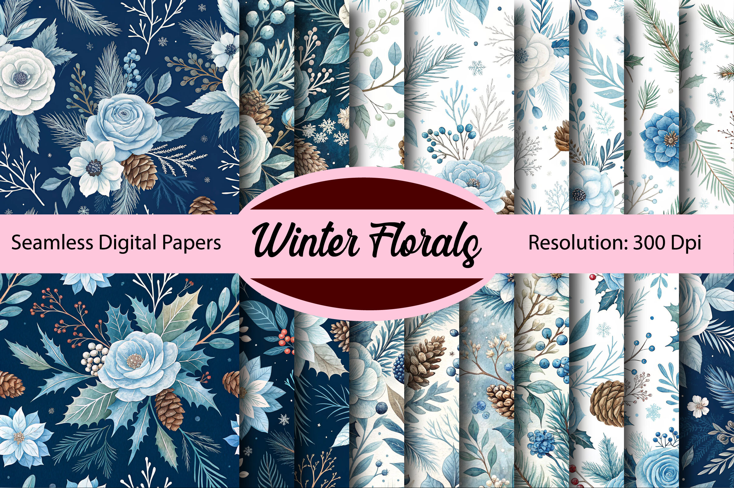 Winter Florals Seamless Digital Paper Graphic by Colourful · Creative ...