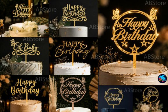 Birthday Cake Topper Laser Cut · Creative Fabrica