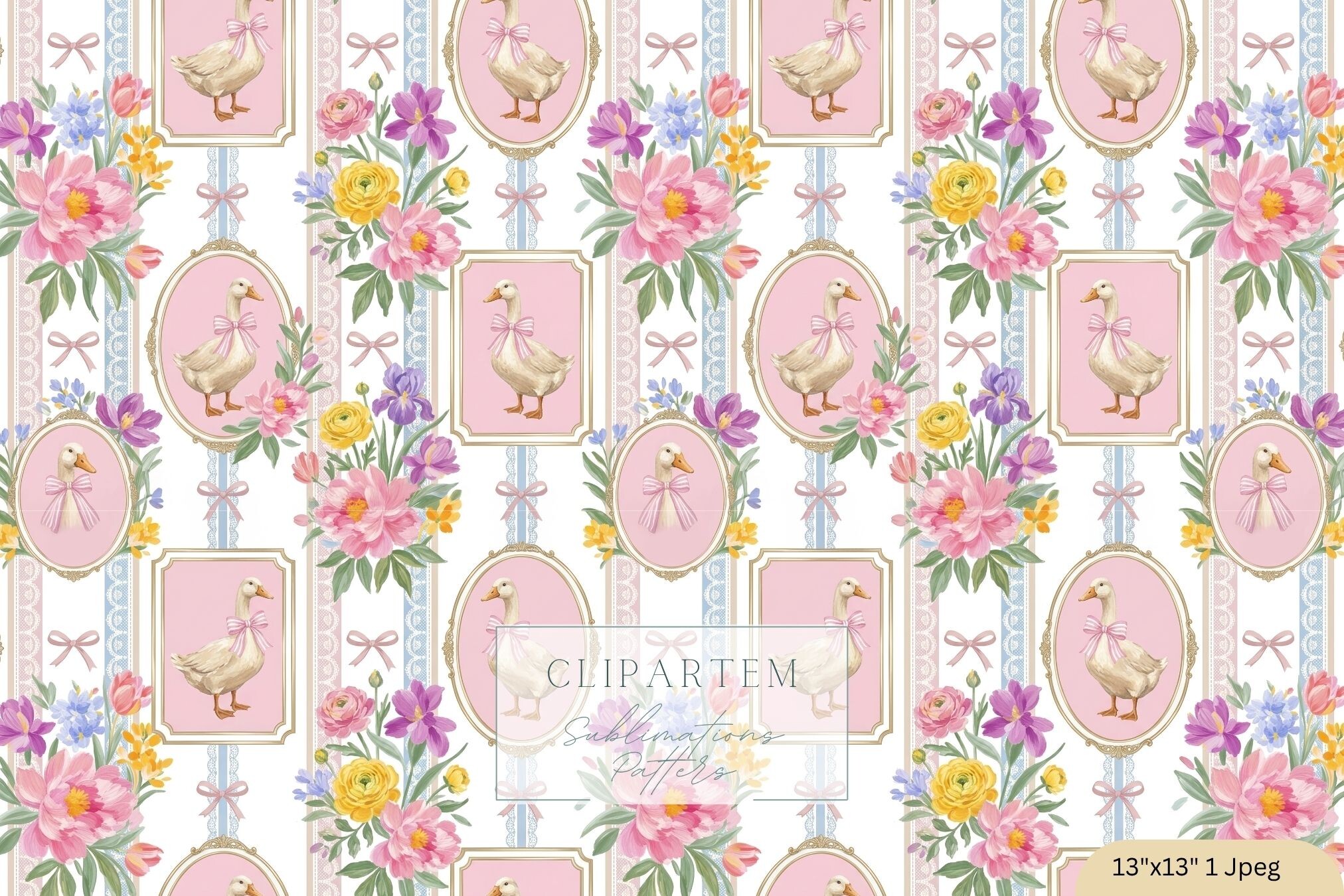 Coquette Goose Floral Seamless Pattern Graphic by clipArtem · Creative ...