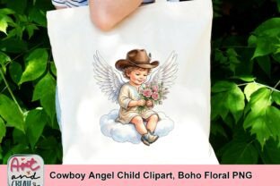 Cowboy Angel Child Clipart, Boho Floral PNG Graphic by art and create shop · Creative Fabrica