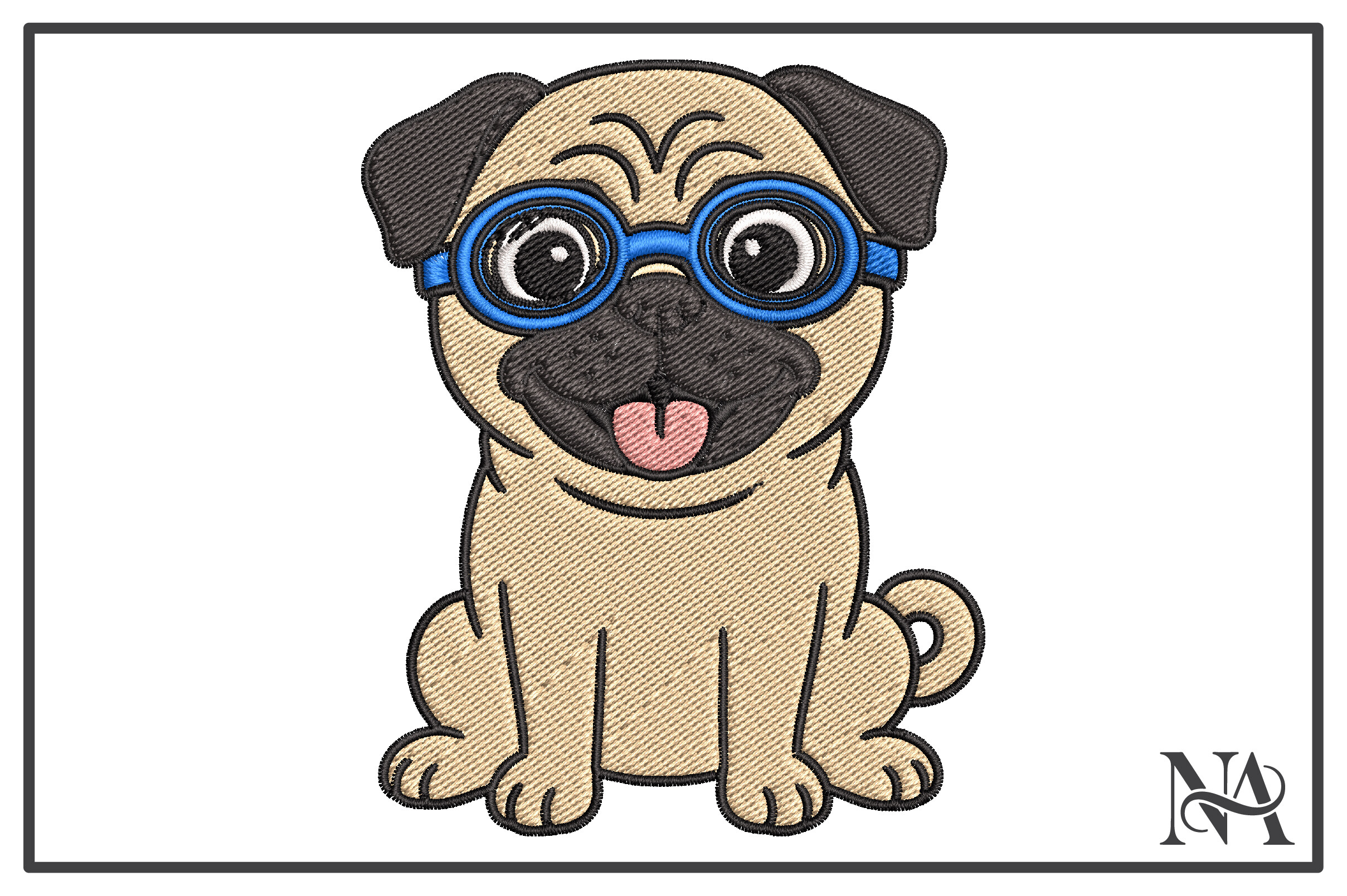 Cute Pug with Glasses Embroidery Design · Creative Fabrica