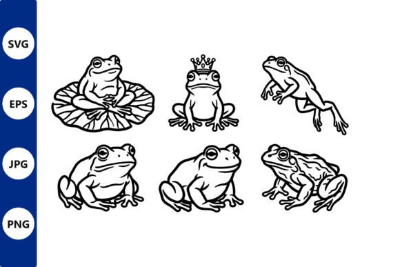 Frog Line Art Collection Crown Lily Pad Graphic by Cute Things ...