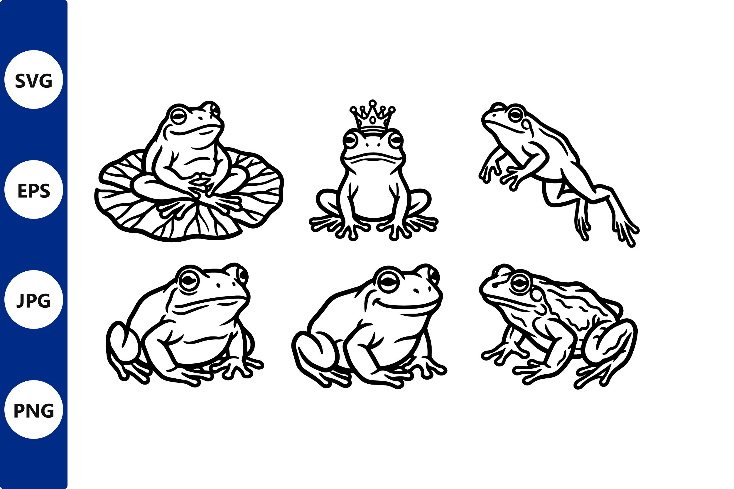 Frog Line Art Collection Crown Lily Pad Graphic by Cute Things ...