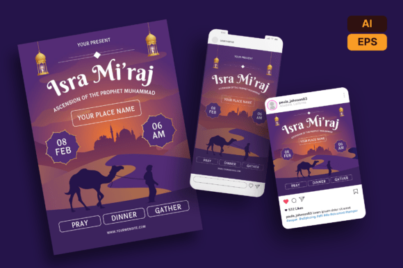 Isra Miraj Flyer Template Graphic by creativeproduction.rrgraph ...