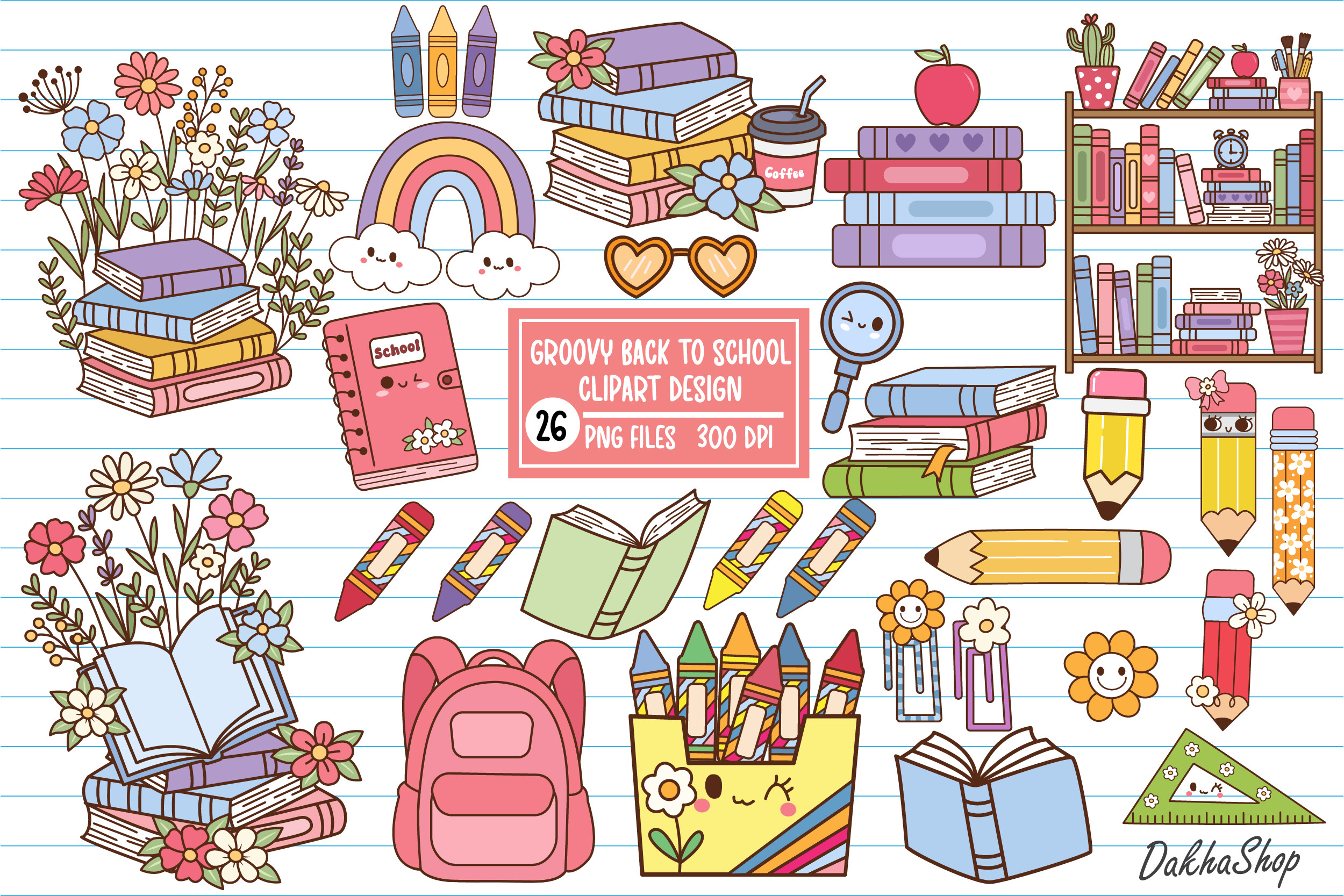 Kawaii Back to School PNG School Clipart Graphic by Dakhashop ...