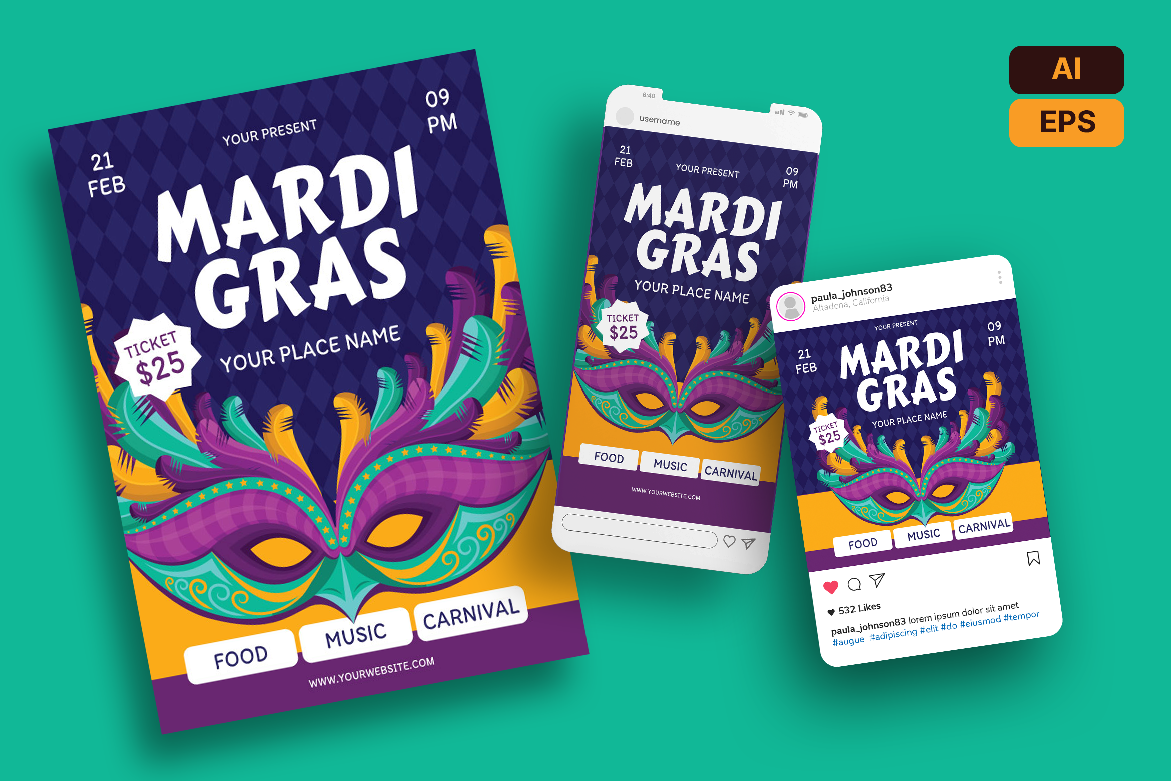 Mardi Gras Event Flyer Template Graphic by creativeproduction.rrgraph ...