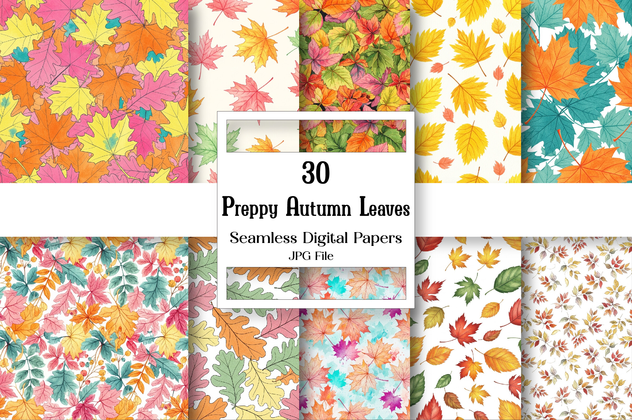Preppy Autumn Leaves Digital Paper Graphic by Vintage · Creative Fabrica