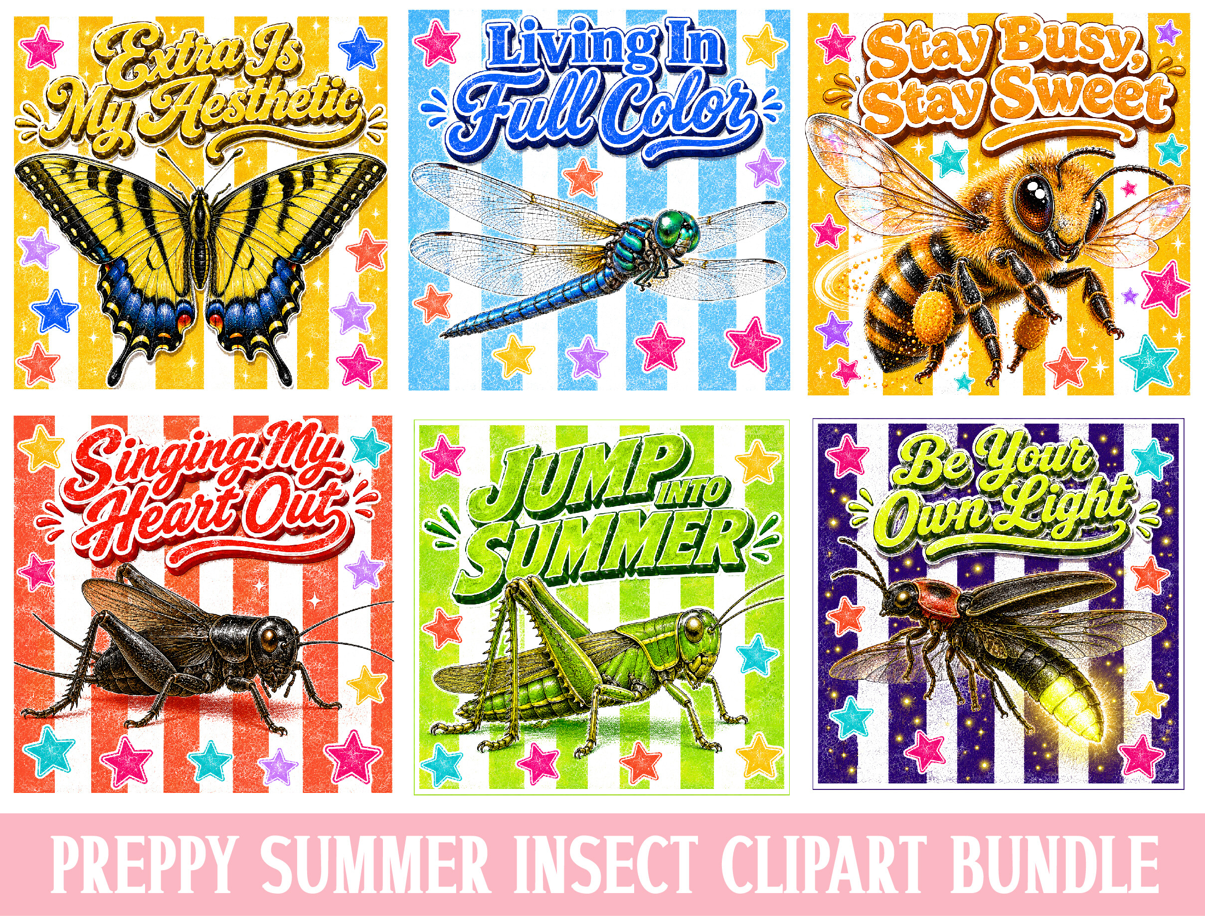 Preppy Summer Insect Clipart Bundle Graphic by Dreamshop · Creative Fabrica