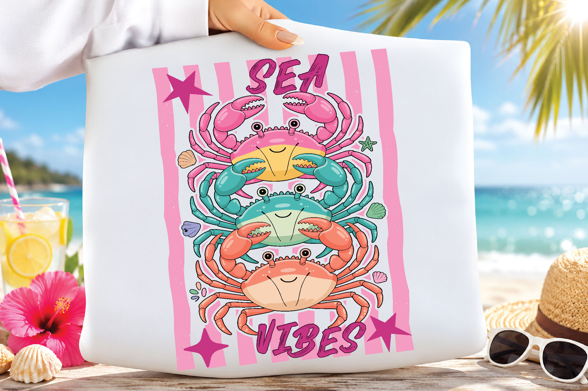 Sea Vibes Cute Pastel Crab Beach PNG Graphic by GraphicTech360 ...