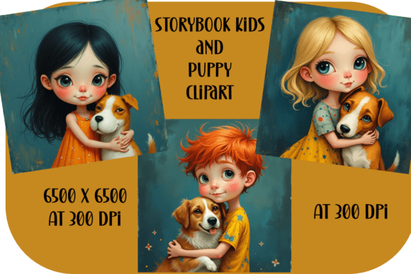 Storybook Kids and Puppy Clipart Graphic by Annie's AI Art · Creative ...