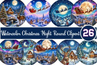 Watercolor Christmas Night Round Clipart Graphic by TshirtMaster ...