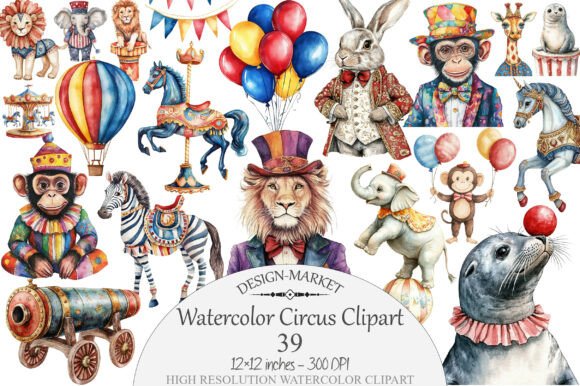Watercolor Vintage Circus Clipart Graphic by Design Market · Creative ...