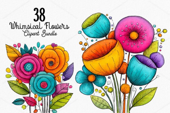 Whimsical Flowers Clipart Bundle Graphic by Lazy Panda · Creative Fabrica