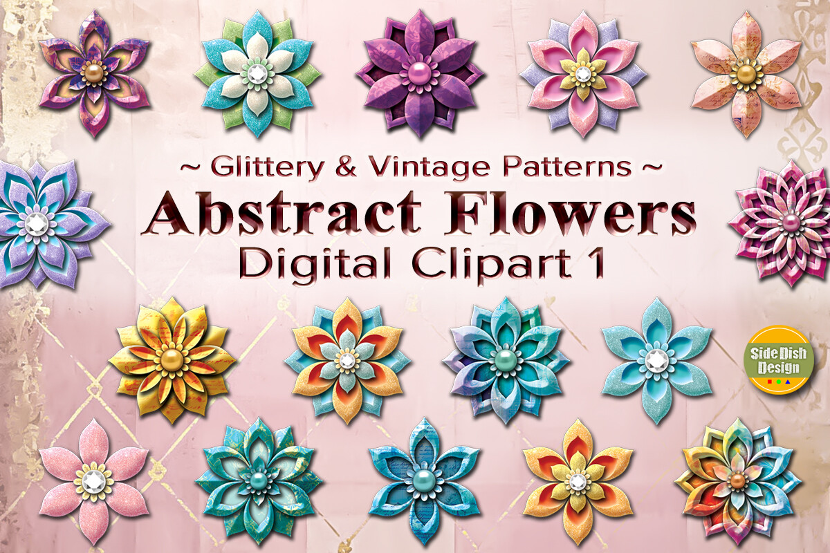 Abstract Flowers Digital Clipart 1: Glit Graphic by SideDishDesign ...