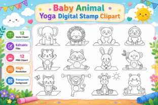 Baby Animal Yoga Digital Stamp Clipart Graphic by Toster · Creative Fabrica