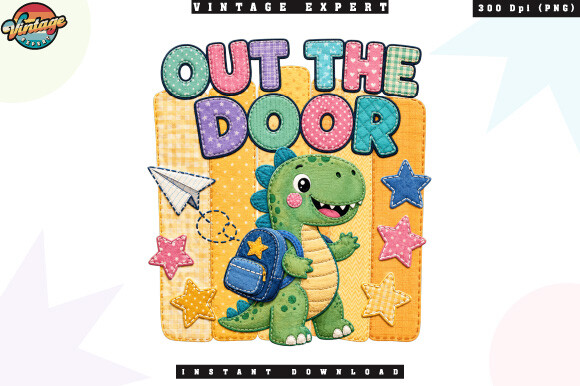 Back to School Dinosaur Patchwork PNG Graphic by Vintage Expert ...