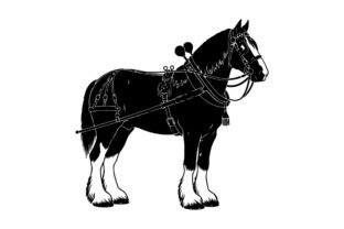 Black and White Draft Horse with Harness Graphic by sctchcreations ...