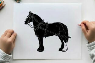 Black Horse in Harness Line Art Illustra Graphic by sctchcreations ...