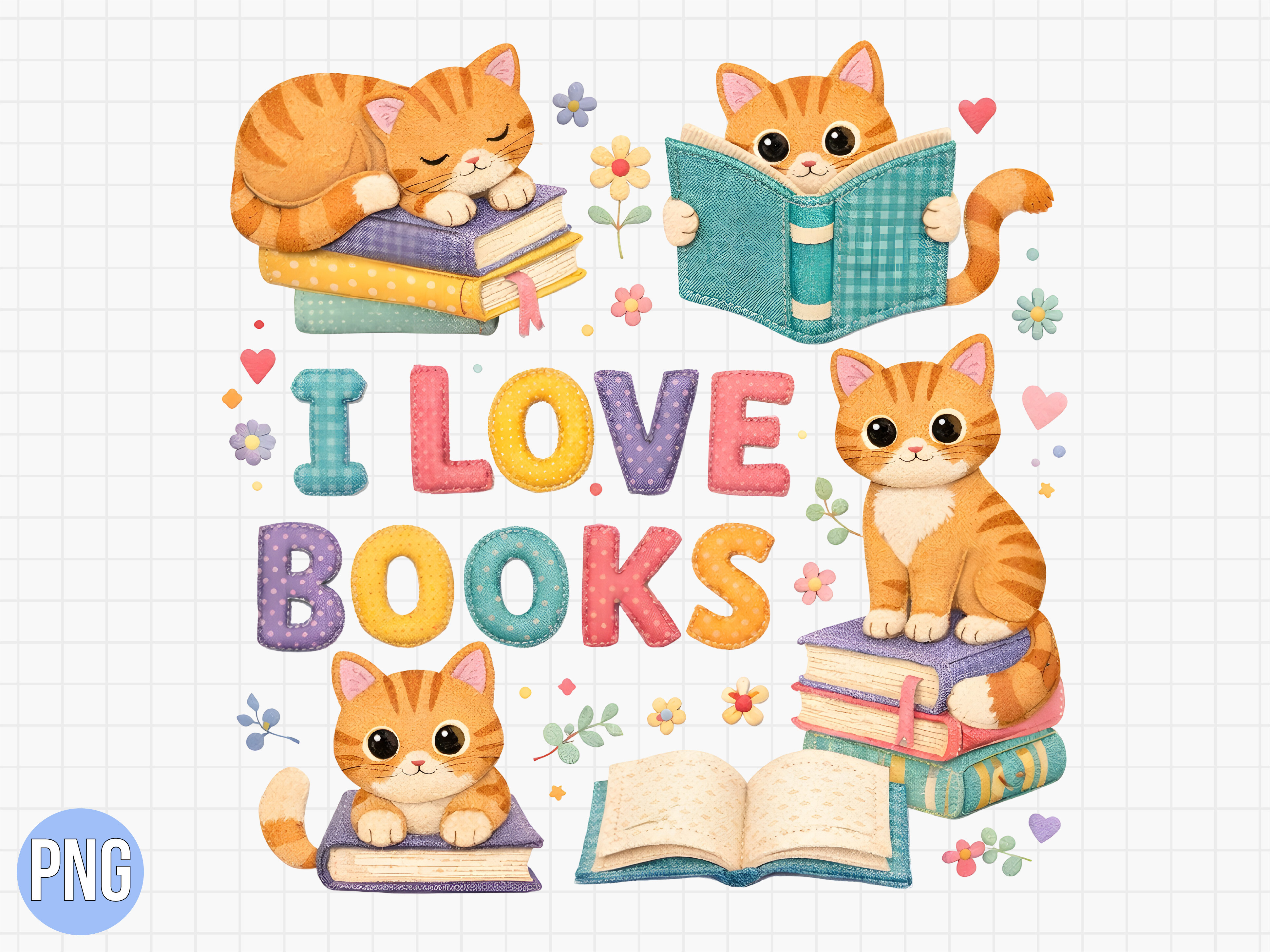 Cute Orange Tabby Cat I Love Books PNG Graphic by MOO CREATIONS ...