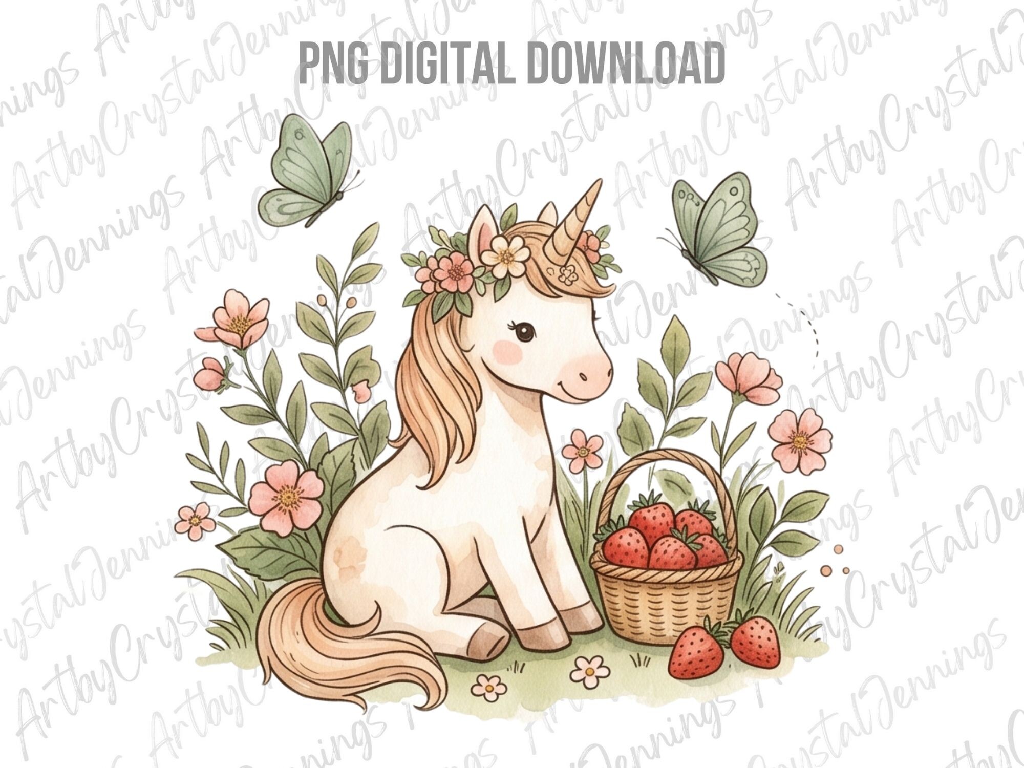 Cute Watercolor Strawberry Unicorn PNG Graphic by ArtbyCrystalJennings ...