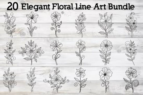 Elegant Floral Line Art Bundle Graphic by kaziaftaburrahman70 ...