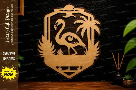Flamingo Sunset Frame Laser Cut SVG · Creative Fabrica