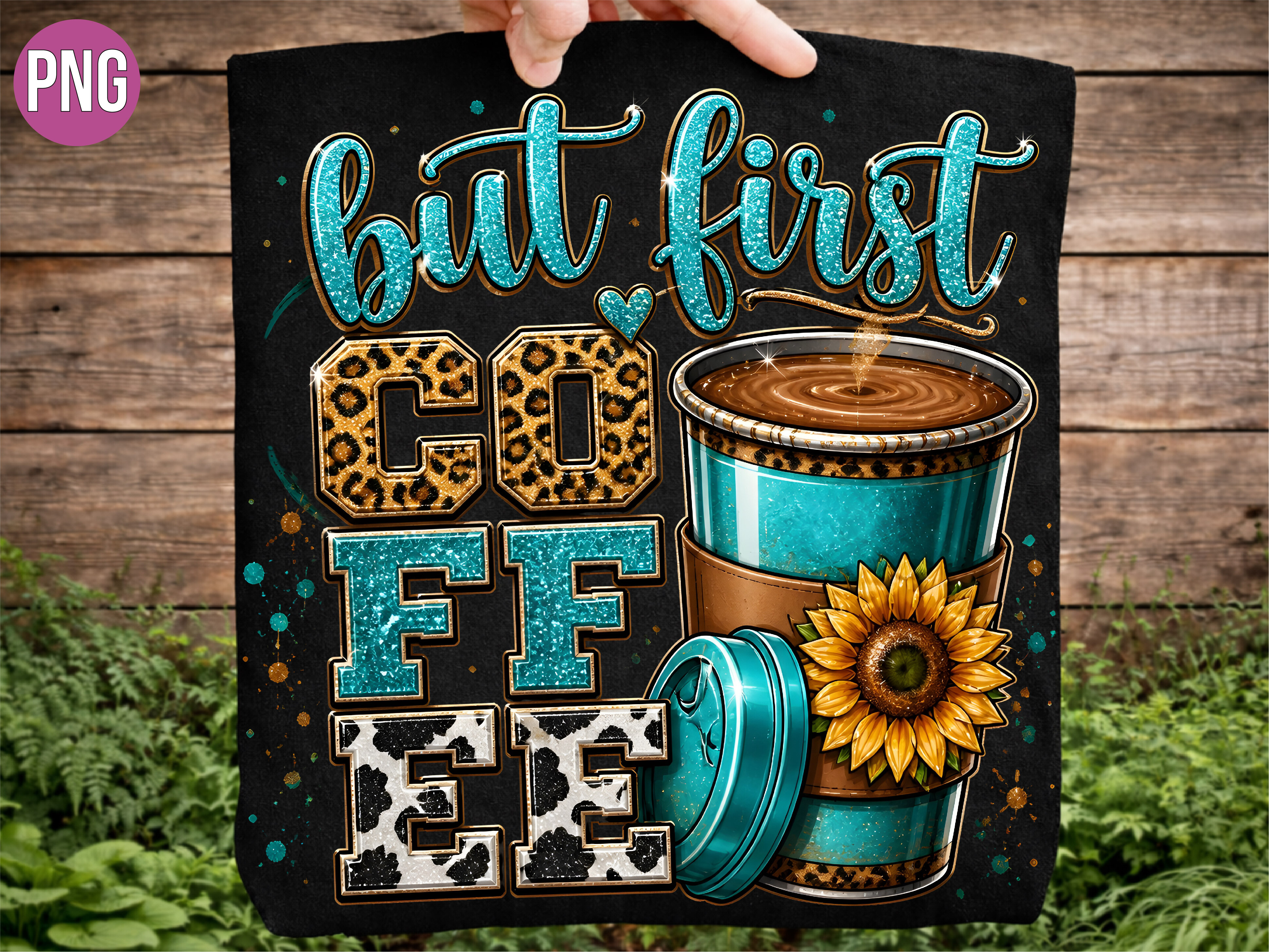 Glitter but First Coffee Sunflower PNG Graphic by Digital Duck ...