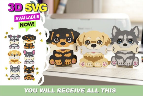 Kawaii Dogs with Bones 3D SVG · Creative Fabrica