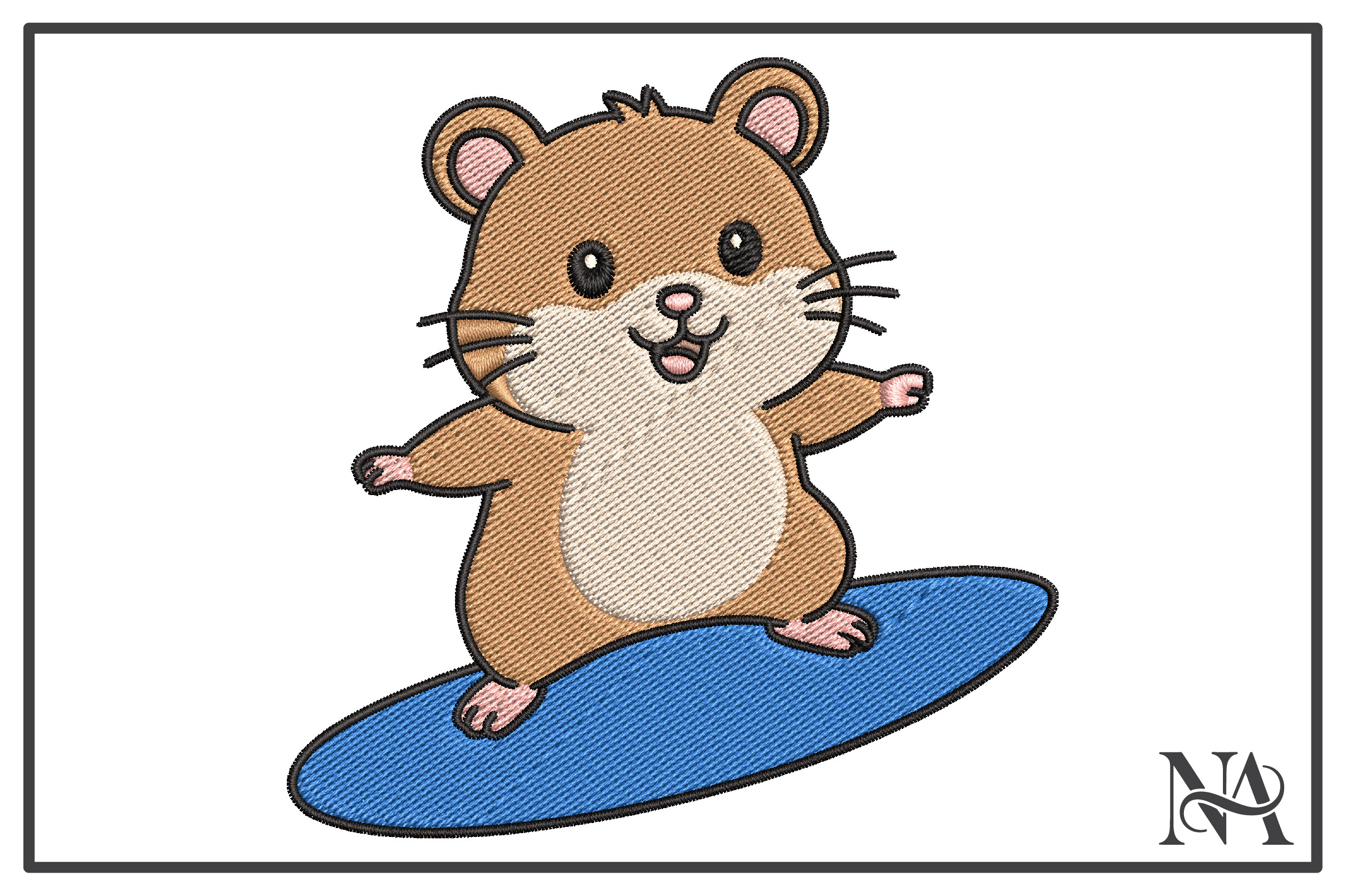 Kawaii Hamster Surfboard Embroidery · Creative Fabrica