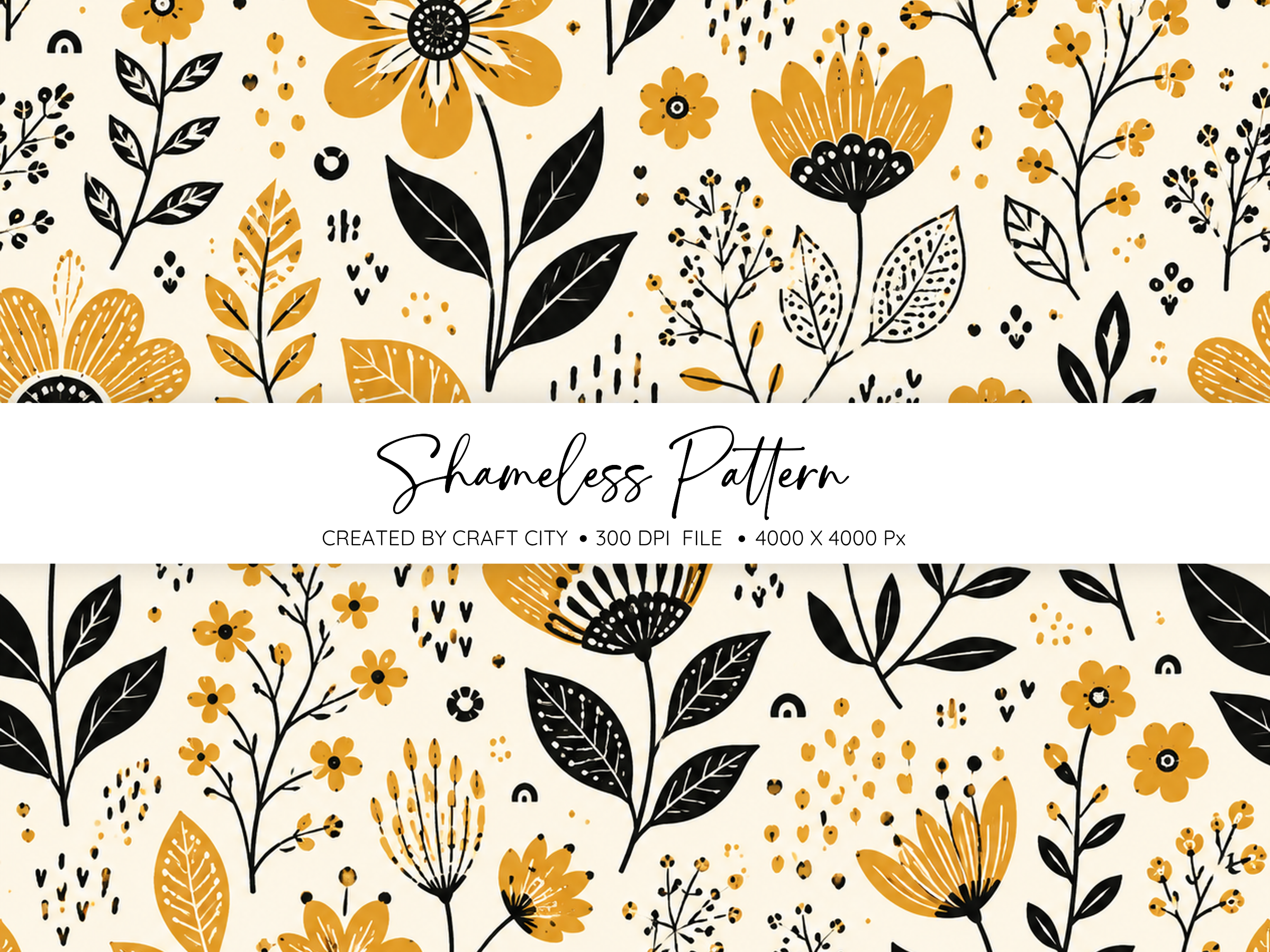 Mustard Botanical Folk Art Pattern Graphic by Craftcity · Creative Fabrica