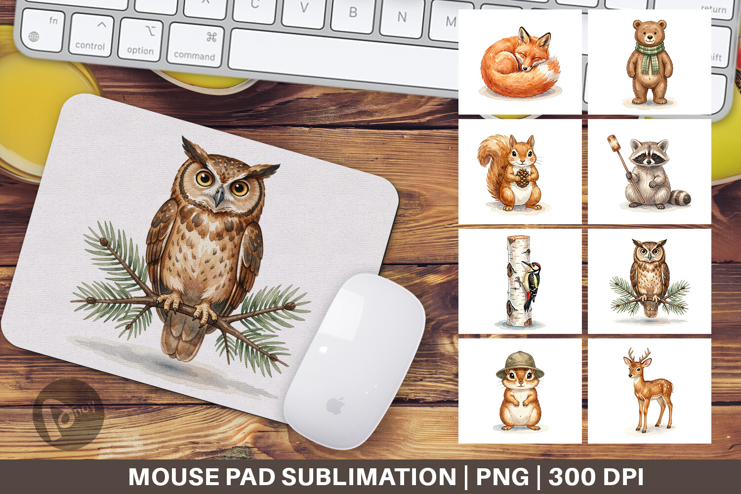 Retro Forest Animal Watercolor Mouse Pad Graphic by Artnoy · Creative ...