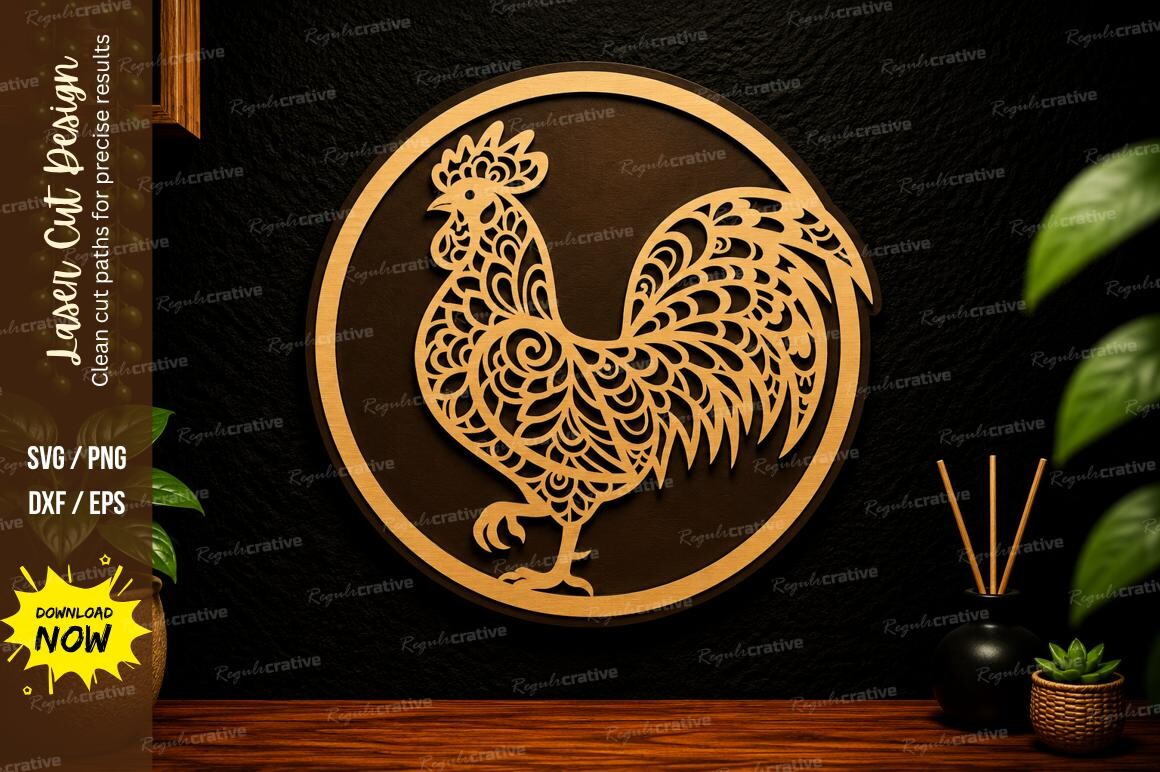 Rooster Circle Laser Cut SVG Design · Creative Fabrica