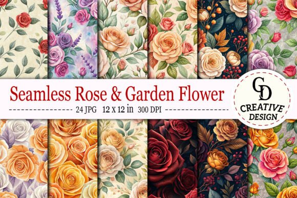 Seamless Rose & Garden Flower Pattern Graphic by Creative Design ...