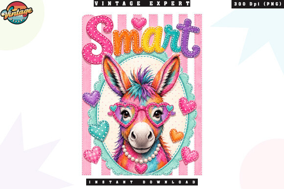 Smart Donkey Valentine Patchwork PNG Graphic by Vintage Expert ...