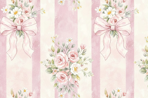 Soft Watercolor Floral Bow Pattern Colle Graphic by juman · Creative ...