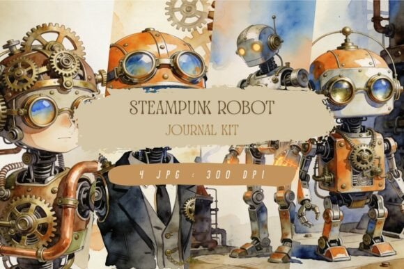 Steampunk Robot Journal Kit, Wallpaper Graphic by Amaze Digital Corner ...
