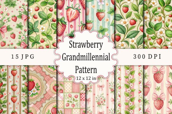 Strawberry Grandmillennial Pattern Graphic by KDP TEMPLATES ART ...