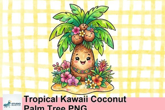 Tropical Kawaii Coconut Palm Tree PNG Graphic by StudioDigitalStore ...