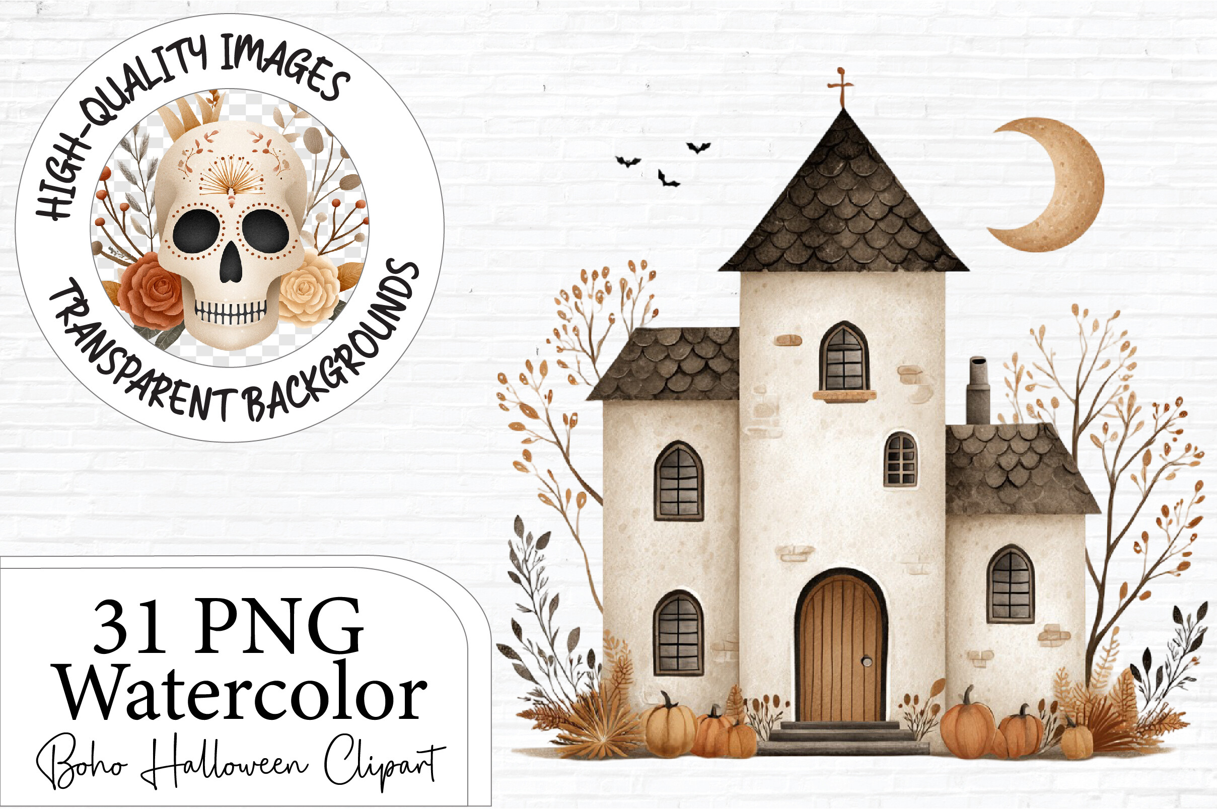 Watercolor Boho Halloween Clipart Graphic by Artoya · Creative Fabrica