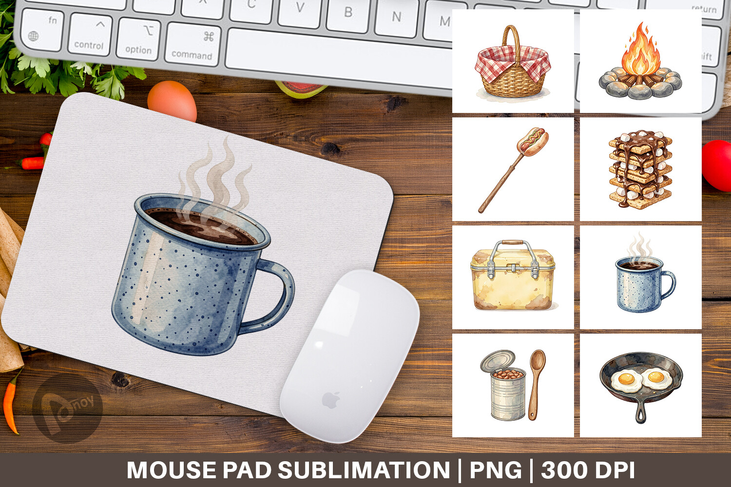 Watercolor Campfire Mouse Pad Design Graphic by Artnoy · Creative Fabrica