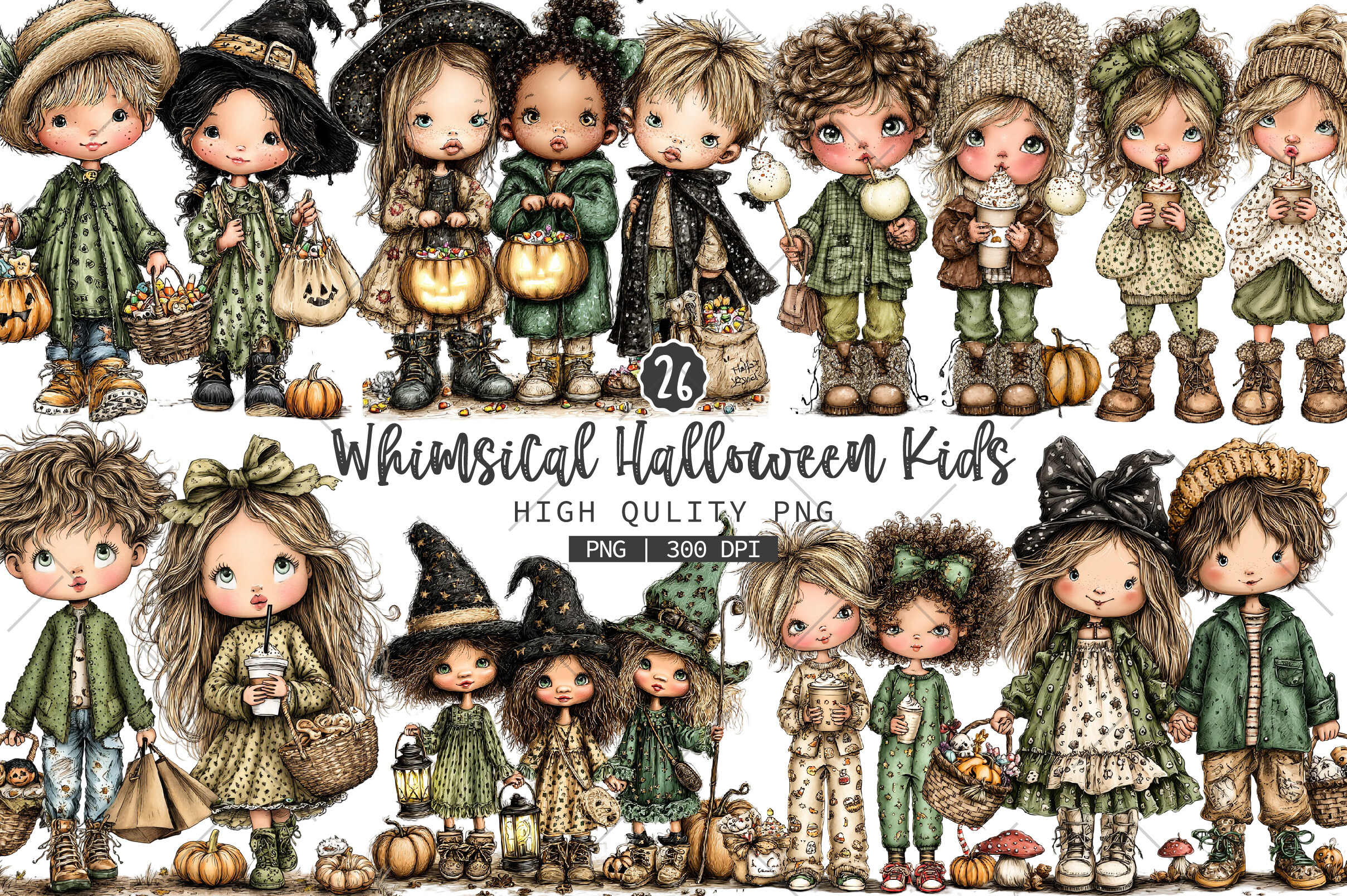 Whimsical Halloween Kids Clipart Bundle Graphic by RevolutionCraft ...
