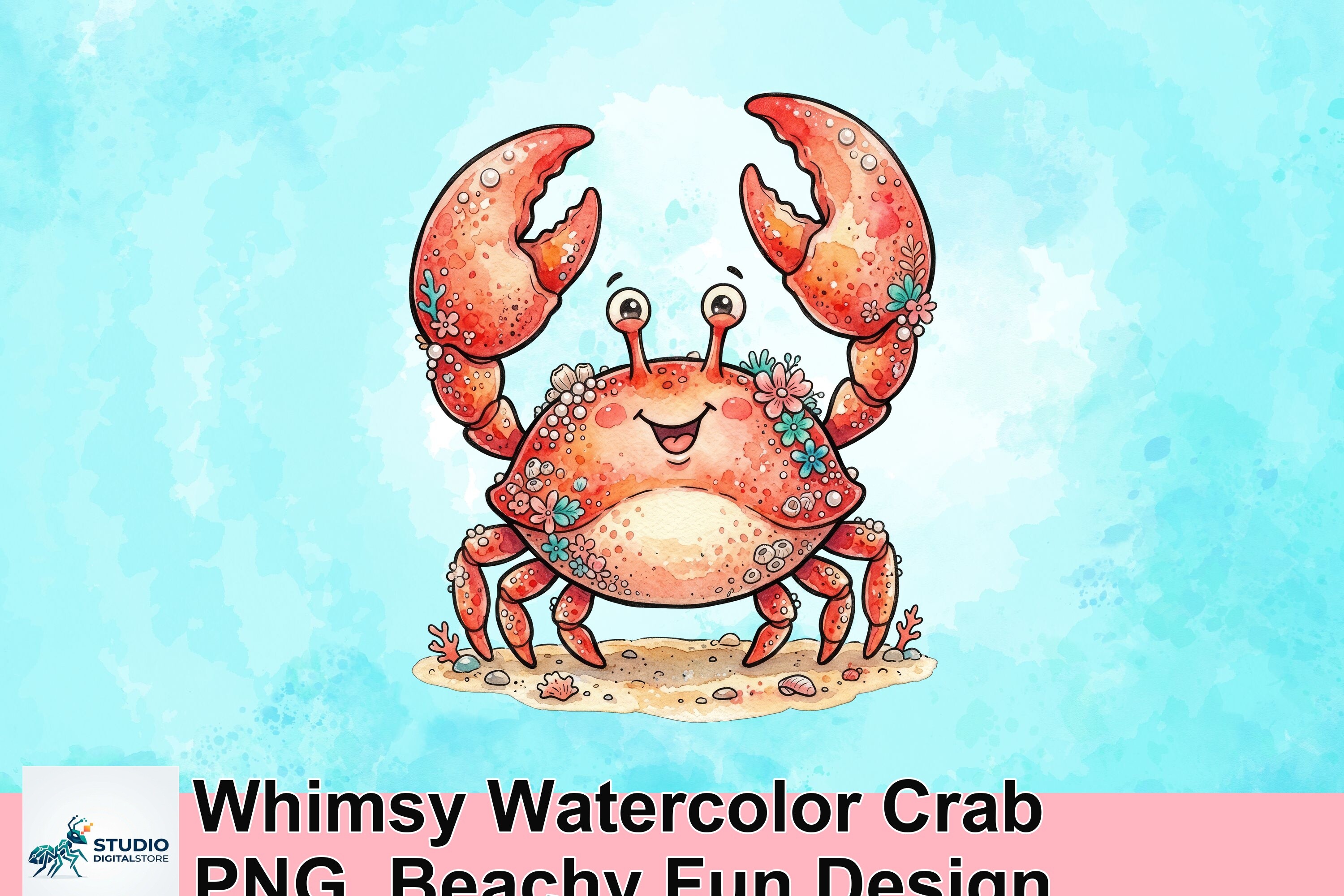 Whimsy Watercolor Crab PNG, Beachy Fun Design Graphic by ...