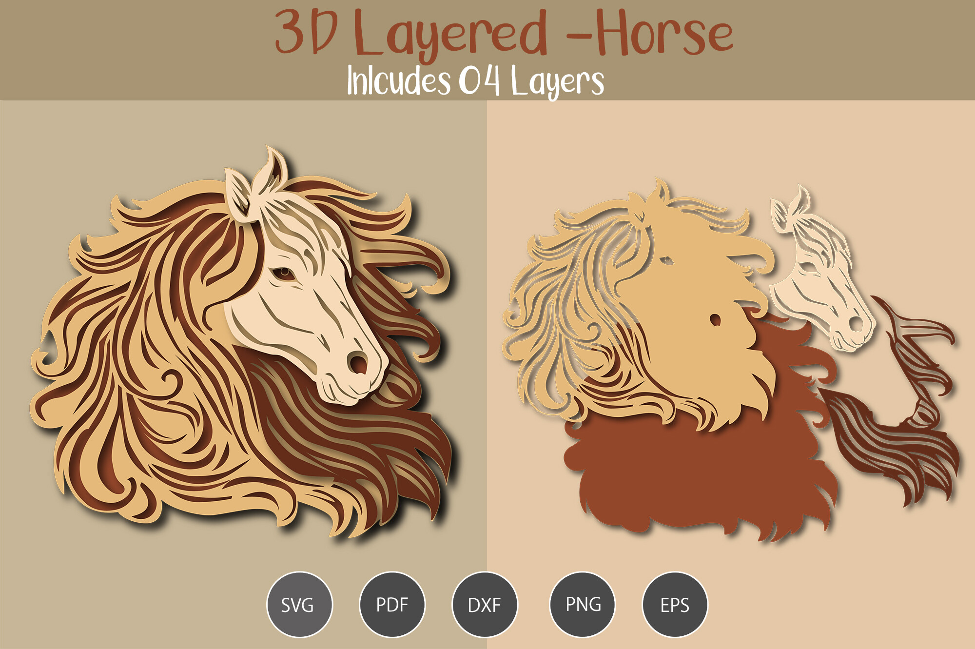 3D Layered Horse SVG Graphic by Arcs Multidesigns · Creative Fabrica