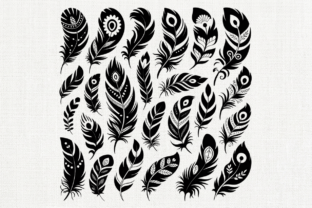 Boho Feather Clipart Black White Tribal Graphic by rabiulalam97677 · Creative Fabrica