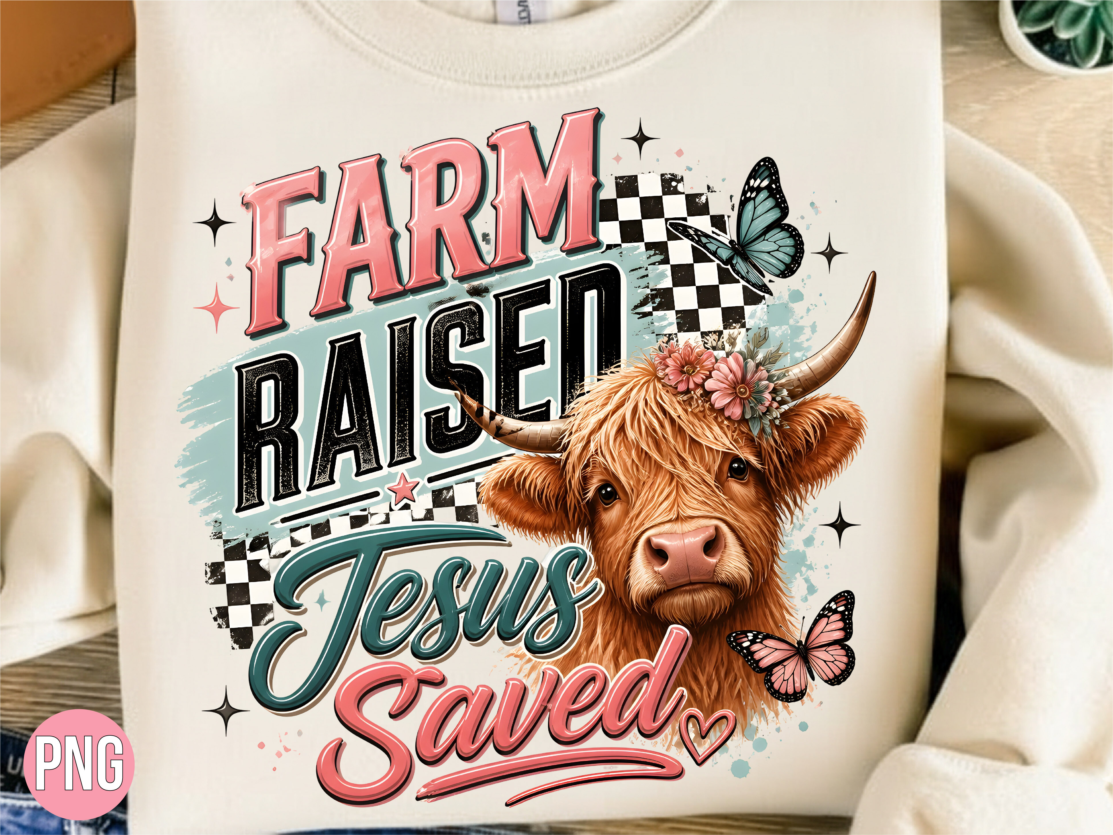 Christian Highland Cow Farm Animal PNG Graphic by Digital Duck ...
