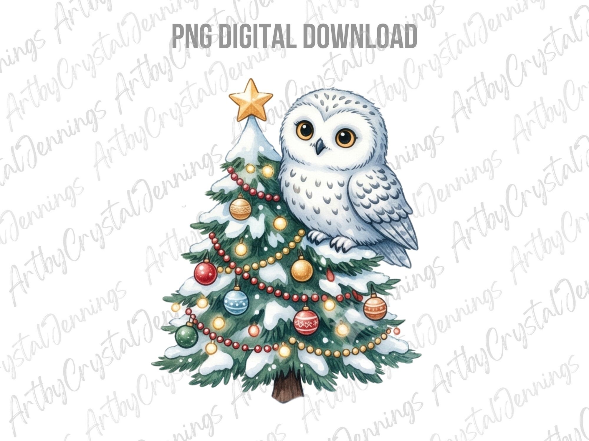 Christmas Snowy Owl Tree Bird PNG Graphic by ArtbyCrystalJennings ...
