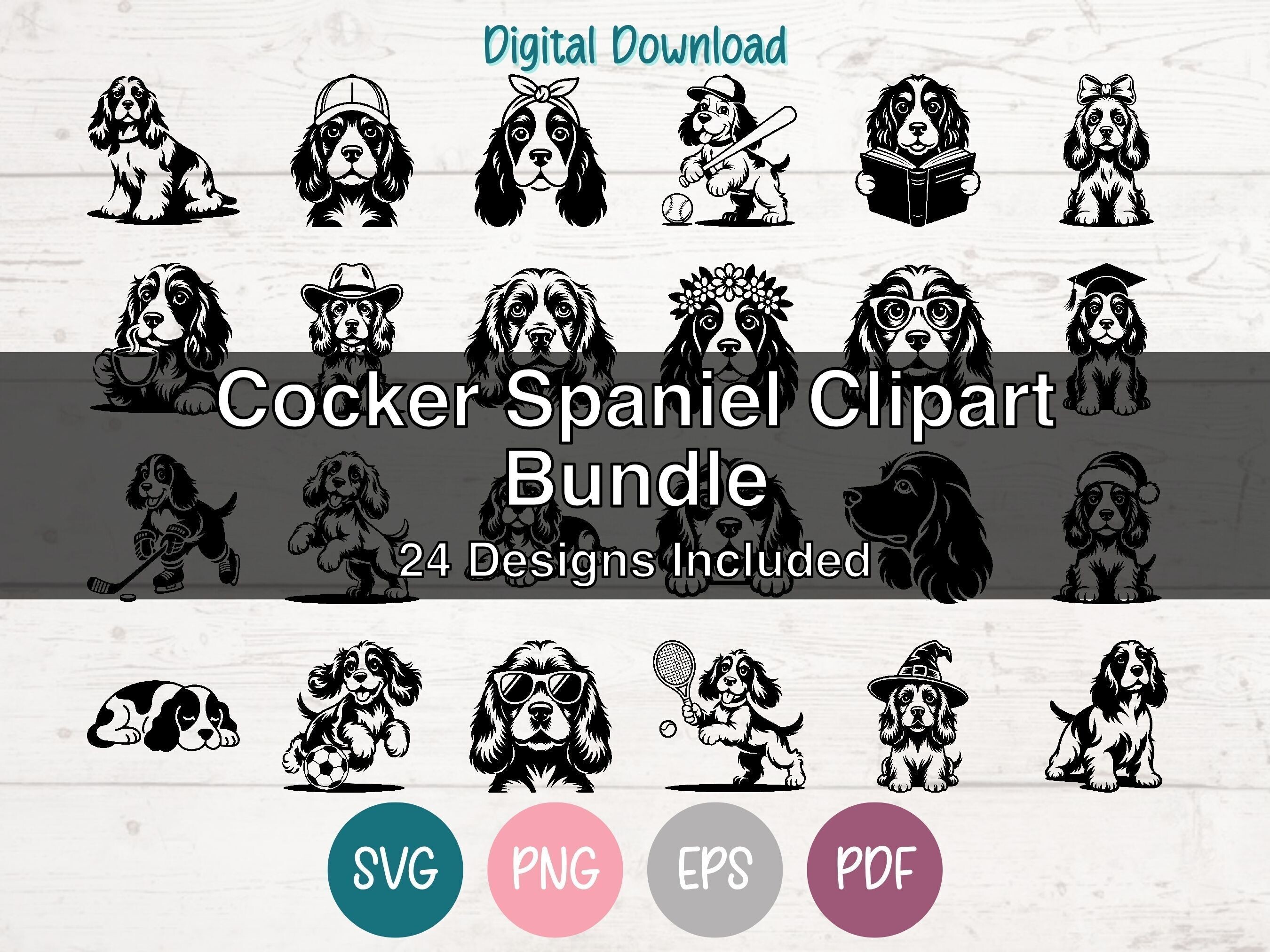 Cocker Spaniel Dog SVG Clipart Bundle Graphic by kaybeesvgs · Creative ...