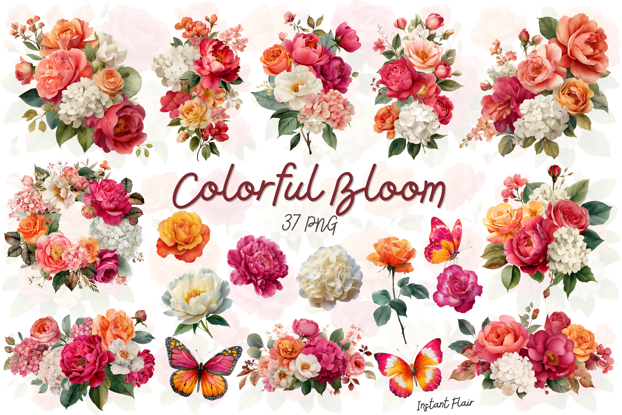 Colorful Bloom Floral Clipart Bundle Graphic by Instant Flair ...
