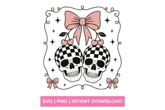 Coquette Checkerboard Skulls Cherry SVG Graphic by DynjoDesigns ...